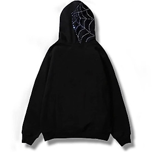 Easyoyo Men Women Y2K Rhinestone Jacket Full Zip Up Hoodies Skeleton Graphic Hooded Sweatshirt Zip-Up Hoodie