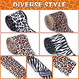 Kuscul 4 Rolls 20 Yards Leopard Print Ribbon Animal Print Ribbon Zebra Cheetah Wired Edge Ribbon Decorative Wrapping Ribbon for for Home Decor, Gift Wrapping, Tree Topper Bow, Wreath, DIY Crafts, 2in