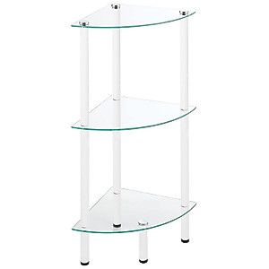 mDesign Modern Glass Corner 3-Tier Storage Organizer Tower Cabinet with Open Shelves - Household Furniture for Bathroom, Office, Bedroom, Living Room - Holds Books, Plants, Candles - White/Clear