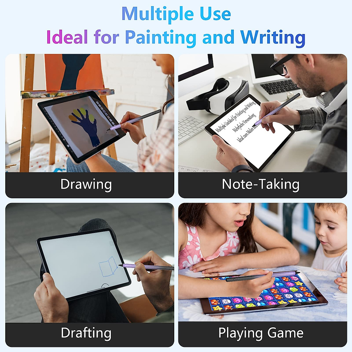 ​​​Stylus Pen for iPad 2018-2023 with Palm Rejection, Active Pencil for iPads 10th/9th/8th/7th/6th Gen, for iPad Pro11/12.9 inch, for iPads Air 5th/4th/3th, for iPad Mini 6th/5th Gen(Black and Purple)
