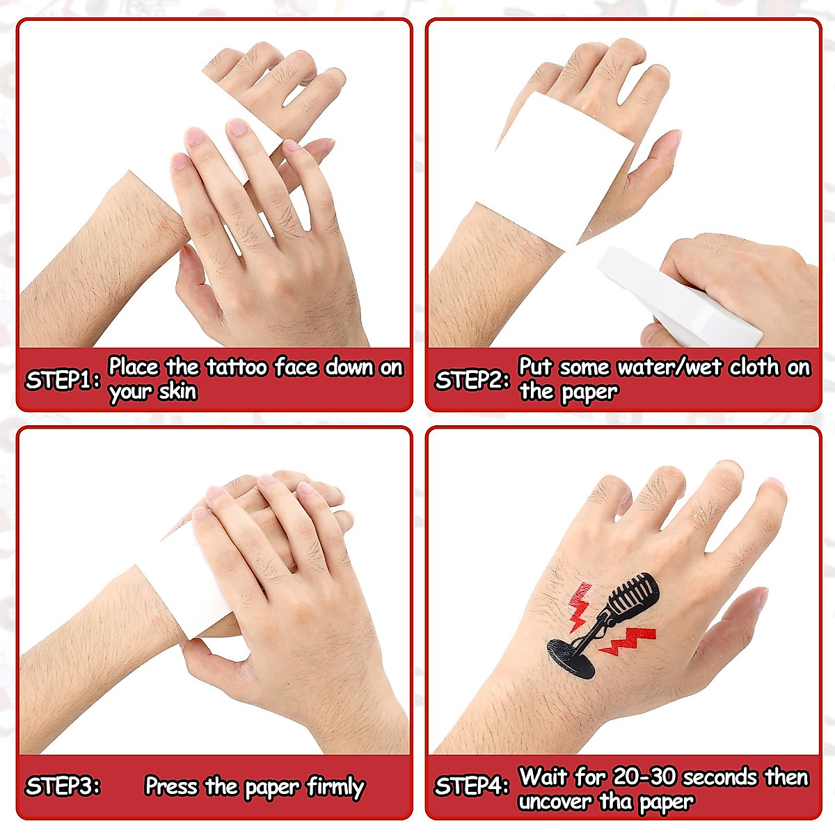 Sinasasspel 36PCS Rock And Roll Stickers Silicone Bracelet Party Favors Born to Rock Decorations Supplies Temporary Stickers For Face Arm Hand Let’s Rock Rubber Wristband 60s 80s Retro Rock Band