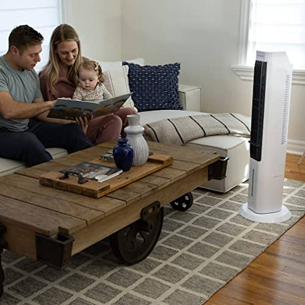 Arctic Air Tower+ Indoor Evaporative Cooler with Oscillating and Quiet Fan Function, Auto-Off Timer, 4 Fan Speeds, LED Night Light, 16-Hour Cooling, Fan for Bedroom, Living Room, Office & More,White