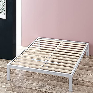 ZINUS Mia Metal Platform Bed Frame / Wood Slat Support / No Box Spring Needed / Easy Assembly, White, Full