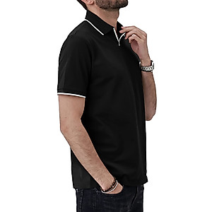 Aiyino Men's Muscle V Neck Polo Shirts Slim Fit Short Sleeve Cotton Golf T-Shirts Ribbed Knit Soft Tees Black-Large