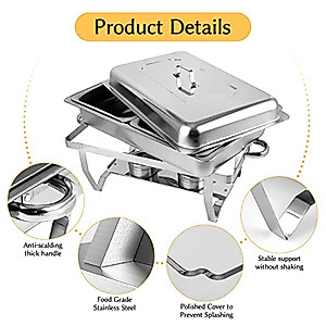 Snowtaros 4 Pack 8QT Chafing Dish Buffet Set, Stainless Steel Food Warmer Set, Rectangular Buffet Server with Tongs & Spoons for Parties, Catering, Banquets, Events (Half Size)