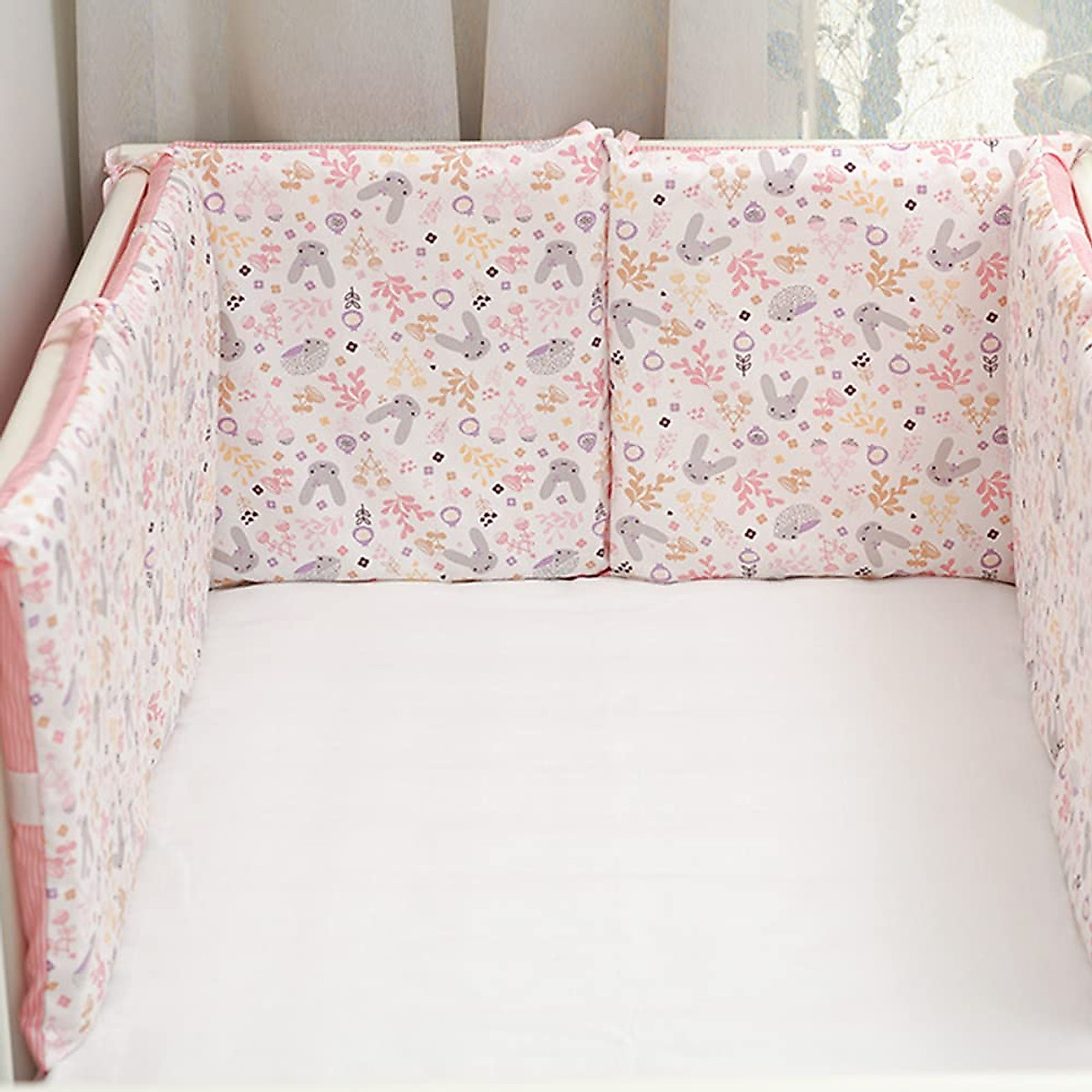 6Pcs Cotton Baby Crib Bumper Pads, 12x12IN Breathable Mesh Crib Liner Padded Crib Bumpers Safe Crib Protector Buffer Pads Crib Bedding Bumper Washable Bed Bumper for Cribs for Toddler Boys Girls