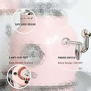 Smoothie Blender, ICX Personal Blender for Shakes and Smoothies, Retro Smoothie Maker Portable Blender with 6 Sharp Blades, 21oz Travel Cup and Lids Pink