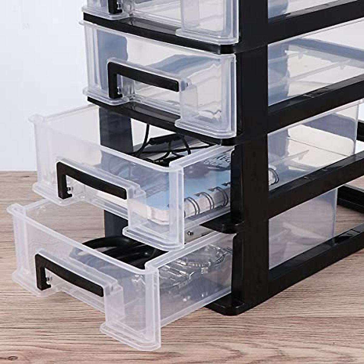 PATKAW Plastic Storage Bins Five-layer Organizer Drawers 1PC 31.4x21.1x15.2cm Drawer Type Storage Cabinet Plastic Storage Drawers 5 Drawer Plastic Storage~Black Plastic Drawers