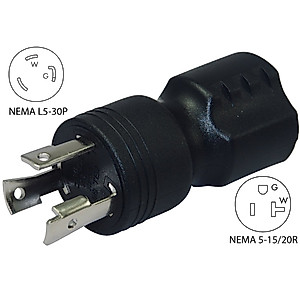Conntek 30126-BK L5-30P 30-Amp 125-volt Locking Male Plug for 15 to 20-Amp Straight Blade Female Connector Adapter