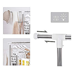 SONGMICS Clothes Rails, Double Hanging Rails with 2-Tier Shelves, Telescopic Extendable Coat Rack with Casters, Stainless Steel Coated Iron Pipes, 154 x 42 x 172 cm by SONGMICS