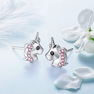 925 Sterling Silver Unicorn Gift Cute Cz Unicorn Stud Earrings Jewelry for Women Girls Kids Children Daughter Gift (Pink)