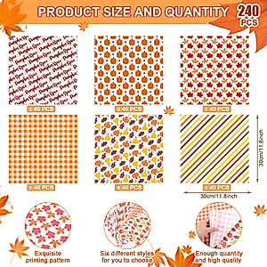 240Pcs Wax Paper Dry Waxed Deli Paper Sheet 12x12 inch Sandwich Wrap Paper Pumpkin Maple Leaf Checkered Decorative Parchment Paper Food Basket Liners for Home Kitchen Picnic Party