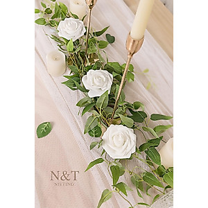 N&T NIETING Artificial Flowers, 25pcs Fake Flowers White Rose Perfect for DIY Wedding Bridesmaid Bridal Bouquets Centerpieces Home Flower Arrangement Decoration