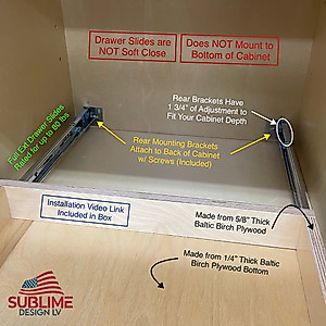 Sublime Design 19" Wide - Printer Pull Out Tray | Slide Out Shelves | Baltic Birch Wood Drawer for Cabinet Storage (Pull Out 32)