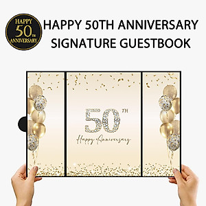 DARUNAXY Black Gold 50th Anniversary Party Decorations, Happy 50th Anniversary Alternative Signature Guest Book for Parents Cheers to 50 Years Gifts 50 Anniversary Signing Card Board Party Supplies