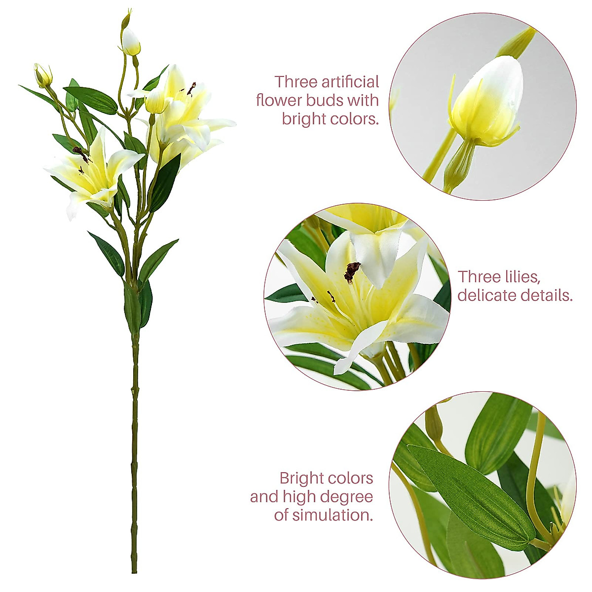 MINYULUA 3Pcs Artificial Tiger Lily Bouquet Real Touch Latex Lilies Faux Flower 30" Tall Fake Flower Vase Arrangement for Home Wedding Party Garden Table Shop Office Decor - Yellow