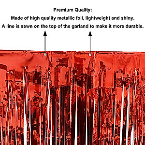 Blukey 10 Feet by 15 Inch Red Foil Fringe Garland - Pack of 6 | Shiny Metallic Tinsel Banner | Ideal for Parade Floats, Bridal Shower, Bachelorette, Wedding, Birthday, Christmas | Wall Hanging Drapes