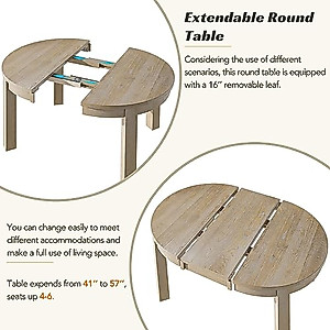 Lonfencr Round Dining Table Set for 4, Circle or Oval Extendable Table with 4 Dining Chairs,5 Piece Kitchen Table Set with Drawer, Dining Room Set for Apartment,Bistros and Farmhouse,Natural