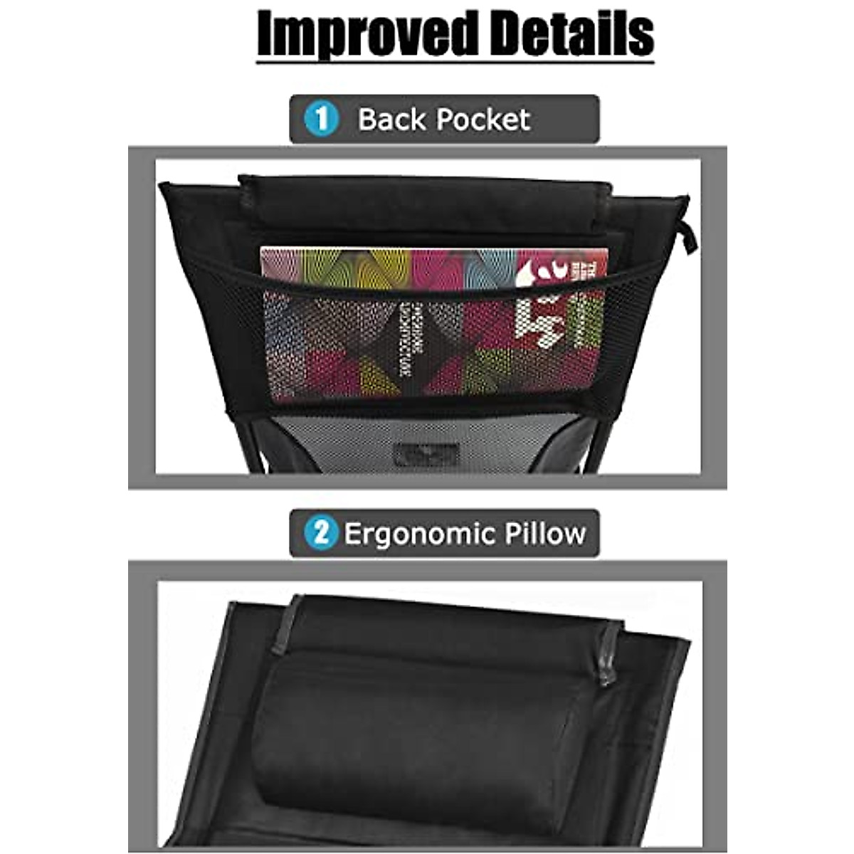 AnYoker Camping Chair, 2 Way Compact Backpacking Chair, Portable Folding Chair, Beach Chair with Side Pocket and headrest, Lightweight Hiking Chair 0166 (Ink)