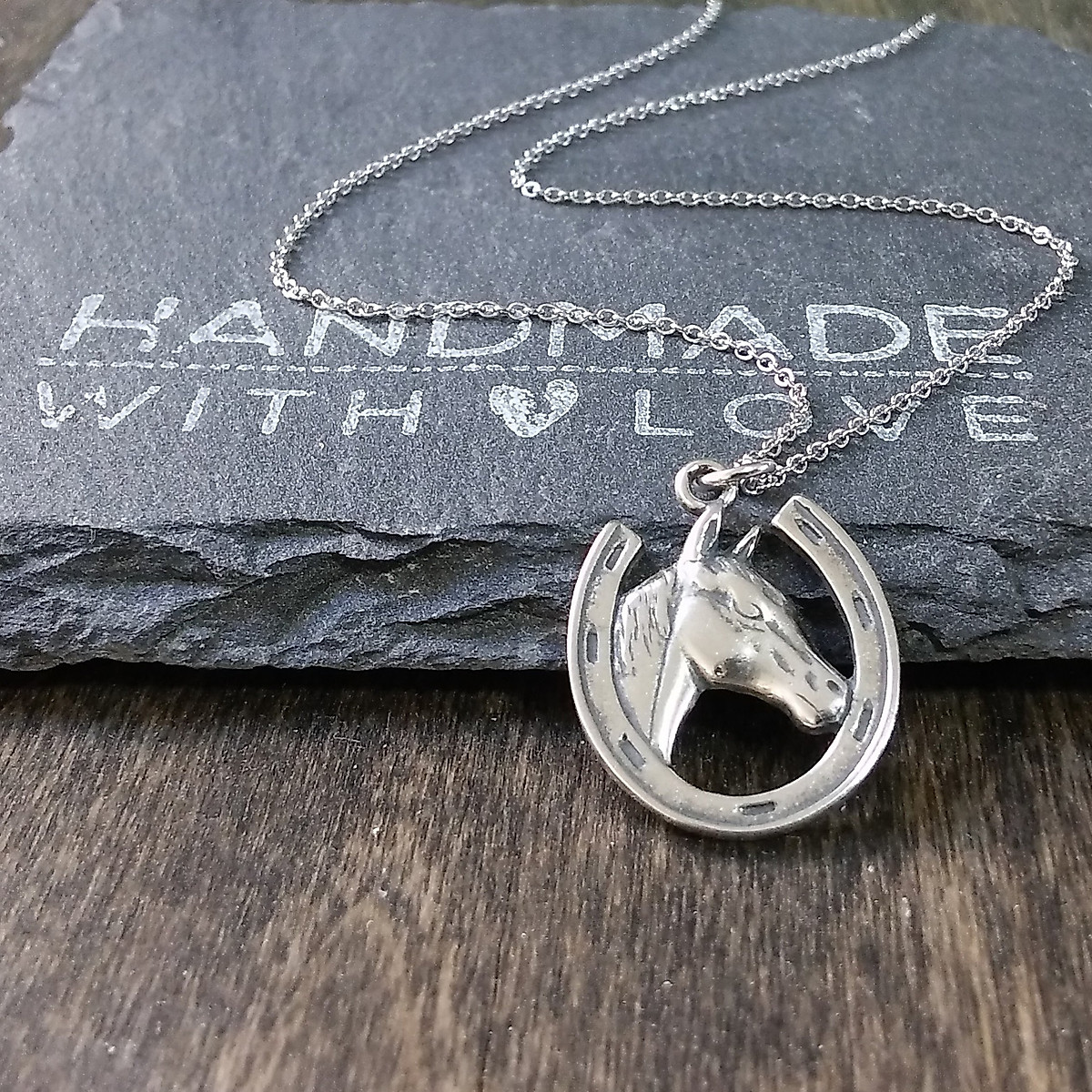 KEVIN N ANNA Sterling Silver Lucky Horseshoe Necklace, 18" (Small Horse in Horseshoe Charm)