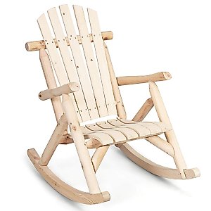 Giantex Log Wooden Rocking Chair, Wood Porch & Patio Rocker with Slatted Seat and Backrest, Adirondack Rocking Chair, Outdoor Accent Furniture for Balcony, Garden, Poolside, Backyard, Natural (1)