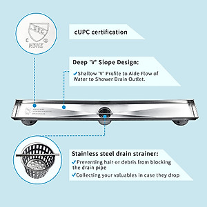 Neodrain 42-Inch Linear Shower Drain with Tile Insert Grate, Professional Brushed 304 Stainless Steel Rectangle Shower Floor Drain Manufacturer, Linear Drain with Leveling Feet, Hair Strainer