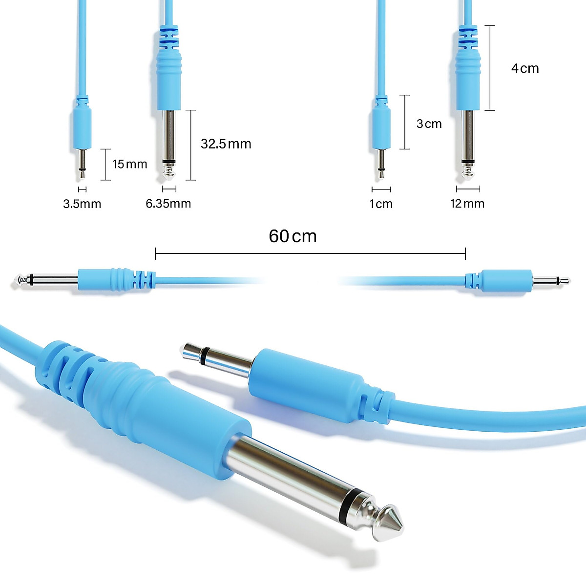 ExcelValley - Mono Patch Cables - TS 3.5mm 1/8" to 6.35mm 1/4" [6A-Pack | 150 cm - 59.06"]