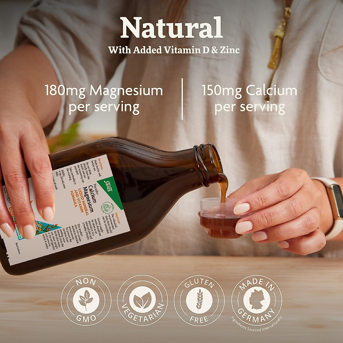 Floradix Calcium Magnesium Liquid Herbal & Mineral Supplement - Bone & Joint Support Supplement with Calcium, Magnesium, Vitamin D & Zinc - Vegetarian, Non-GMO - 17 fl oz