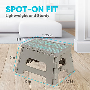 BLACK+DECKER 9'' Folding Step Stool, Foldable Collapsible Step Stools for Adults Holds Up to 330 lbs, Compact Non-Slip Surface with Carry Handle for Kitchen, Bedroom, Garden, Bathroom, Gray/Teal