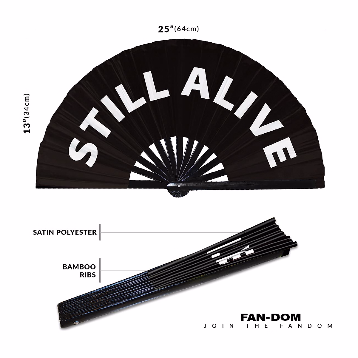 Still Alive hand fan foldable bamboo circuit hand fan funny gag slang words expressions statement gifts Festival accessories Rave handheld Circuit event fan Clack fans (Black)