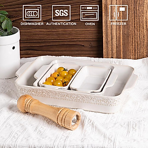 Sweejar Casserole Dishes for Oven, Ceramic Bakeware Set of 4, Rectangular Baking Dish with Handles, Lasagna Pans for Cooking, Gratin, Roasting, Banquet and Daily Use (Kiln-Change White)