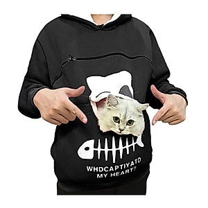 WUAI Unisex Men Women Pet Carrier Hoodies Cat Dog Kangaroo Pouch Holder Sweatshirt Shirt Pullover Top Plus Size(Black,Medium)