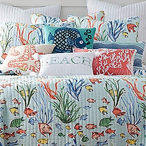 Levtex Home - Sancti Petri Quilt Set -Twin/Twin XL Quilt + One Standard Pillow Sham - Coastal - Yellow Blue Green Coral - Quilt Size (68x86in.) and Pillow Sham Size (26x20in.) - Reversible - Cotton