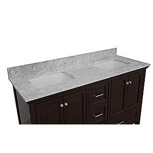 Kitchen Bath Collection Paige 60-inch Double Bathroom Vanity (Carrara/Chocolate): Includes Chocolate Cabinet with Authentic Italian Carrara Marble Countertop and White Ceramic Sinks