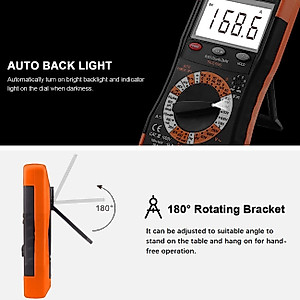 ANNMETER Digital Multimeter, AUTO-Ranging 6000 Counts TRMS DC&AC Vlotmeter Ohm Amp Resistance Capacitor Meter, Measures Frequency Duty Cycle Temp Transistor hEF AN-770S