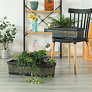 Gardenised Outdoor and Indoor Rectangle Trough Plastic Planter Box, Vegetables or Flower Planting Pot, Brown Small