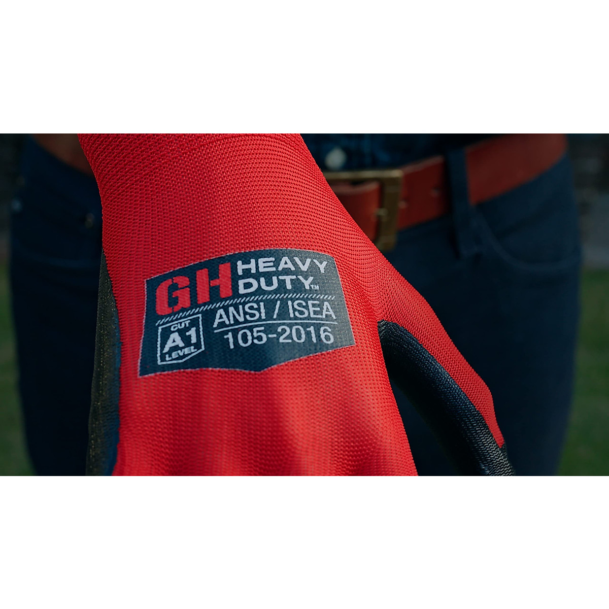 GH Heavy Duty Nitrile Reusable Work Gloves, All Purpose Work Gloves with Cut Resistant Palm, Gloves for Tasks Needing Hand Protection, 10-Pack (Red), Large