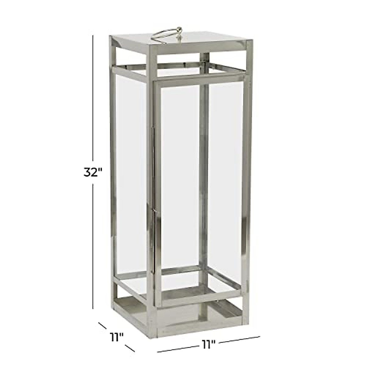 Deco 79 Stainless Steel Pillar Candle Lantern, 11" x 11" x 32", Silver