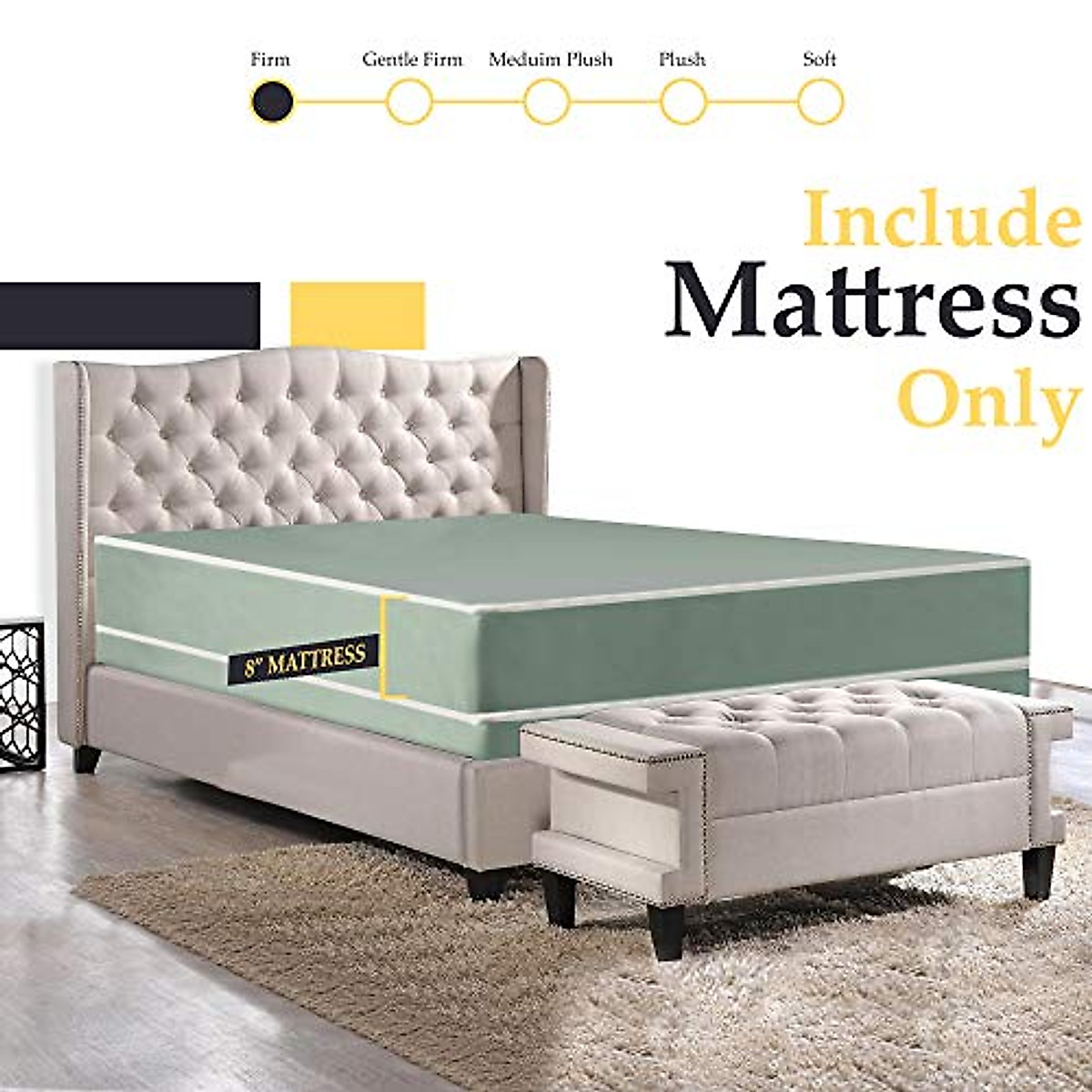 Mayton 8-Inch Firm Double sided Tight top Waterproof Vinyl Innerspring Mattress 8" Split Wood Box Spring/Foundation Set, King