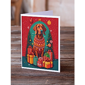Caroline's Treasures DAC3149GCA7P Red Redbone Coonhound Holiday Christmas Greeting Cards Pack of 8 Blank Cards with Envelopes Whimsical A7 Size 5x7 Blank Note Cards