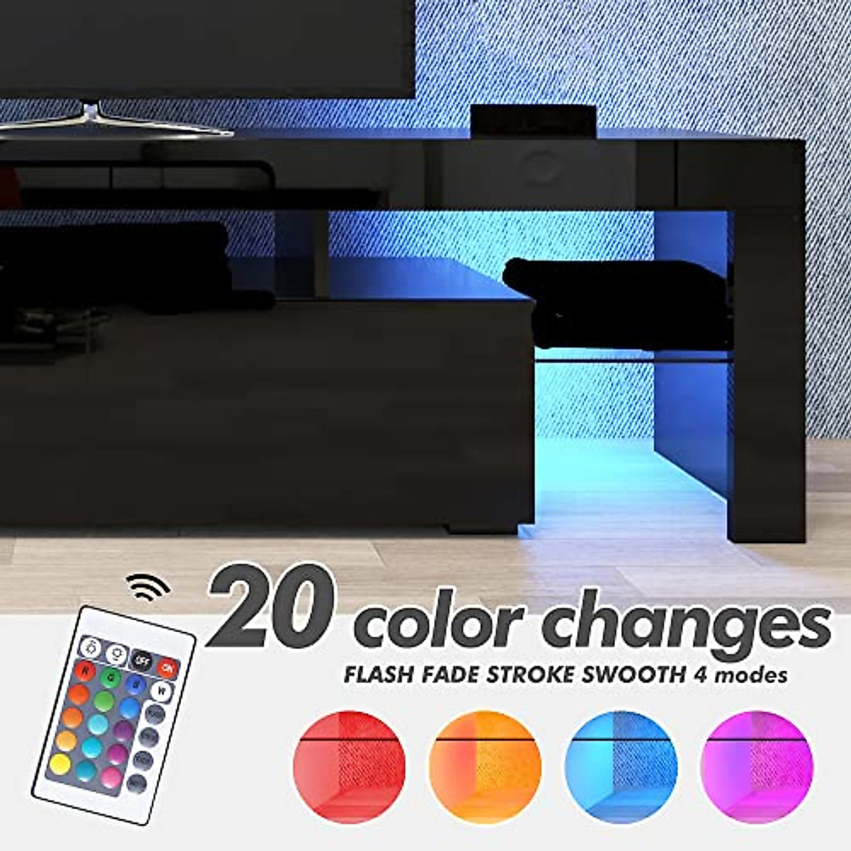 Black TV Stand with 2 Storage and 3 Open Shelves High Gloss LED TV Stand for 70 inch TV Entertainment Center TV Console Media Gaming TV Table Stands for Up 50 to 70 Inch TV Stand