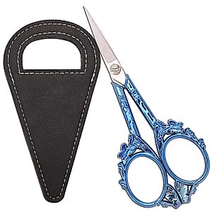 HITOPTY Sewing Embroidery Scissors with Sheath, 4.7in Sharp Tip Craft Crochet Scissor for Needlework Cross Stitch Threading Handicraft DIY Tool, Cute Blue Butterfly Shears
