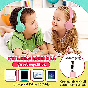 12 Pack Kids Headphones Bulk Classroom Headphones with Microphone 3.5 mm Jack Stereo Headphones Multi Color Headsets Adjustable Wired on Ear Headphones for Kids Adults School Classroom Library