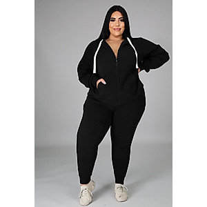 Tycorwd Women's Plus Size Two Piece Outfits Sweatsuits Sets Long Sleeve Loungewear Tracksuit Sets Black-3XL