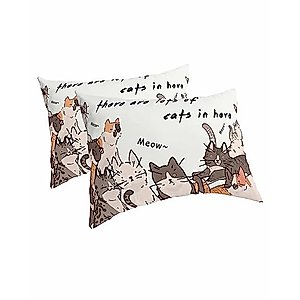 Edwiinsa Funny Cute Cat Pillow Covers King Standard Set of 2 20x36 Bed Pillow, Farmhouse Animals White Plush Soft Comfort for Hair/Skin Cooling Pillowcases with Envelop Closure