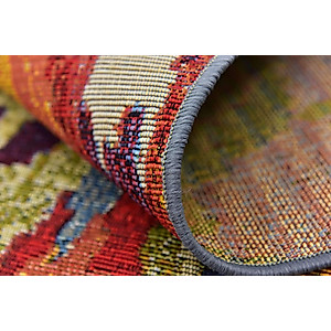 Unique Loom Outdoor Modern Collection Area Rug - Ikat (5' 4" Square, Multi/ Burgundy)