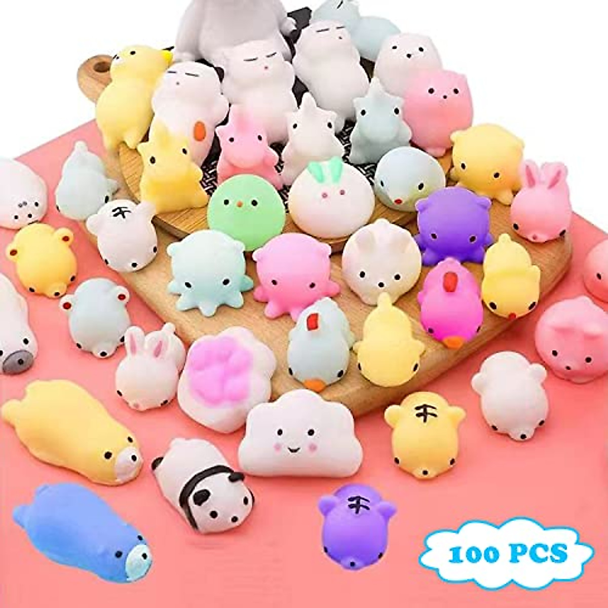 100 PCS Mochi Squishy Toys Party Favors for Kids Kawaii Mini Easter Squishy Animal Squishies Stress Relief Toys gift Cat Panda Squishy Squeeze Toys Birthday Stocking Stuffers for Boys Girls Random