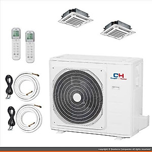 Dual 2 Zone Ductless Mini Split Ceiling Cassette Air Conditioner Heat Pump 18000 24000