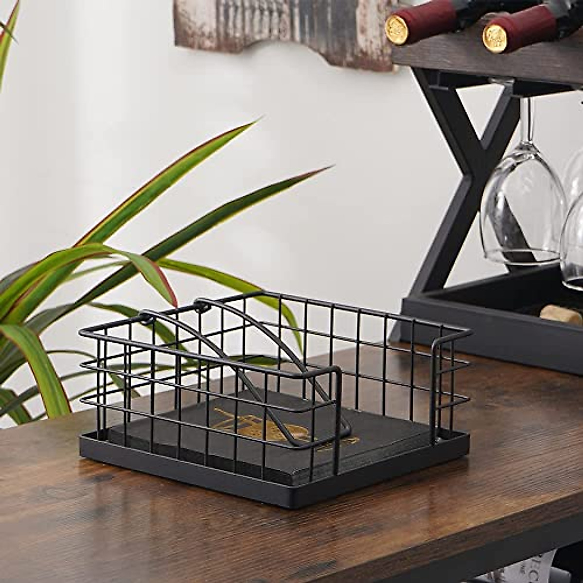 Honiter Napkin Holder, Farmhouse Flat Napkin Holder with Weighted Arm, Wooden Napkin Holders for Paper Napkins, Square Napkin Dispenser for Countertop, Cocktail Napkin Holder for Kitchen, Dining Room