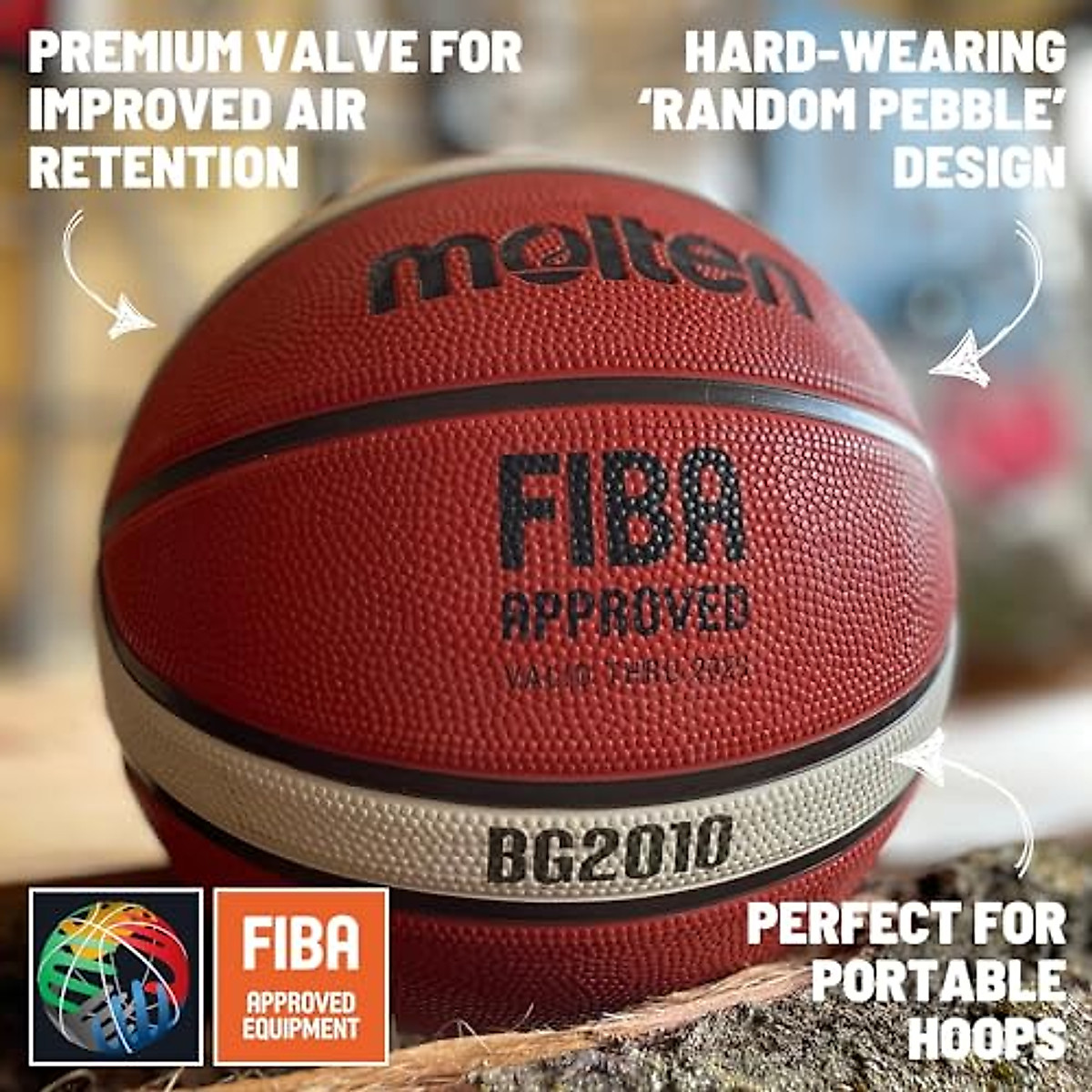Molten BG2010 Basketball, Indoor/Outdoor, FIBA Approved, Premium Rubber, Deep Channel, Size 7, Orange/Ivory, Suitable for Boys Age 14 & Adult